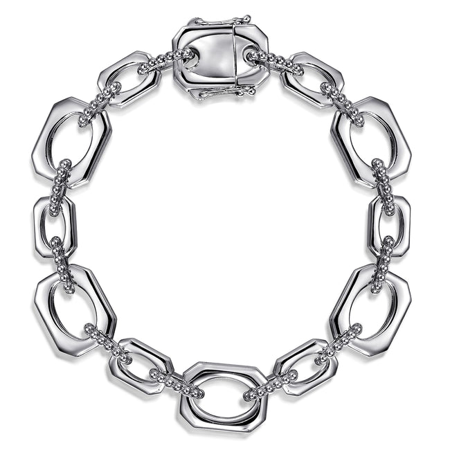 925 Sterling Silver Bujukan And Elongated Octagon Link Chain Bracelet ...